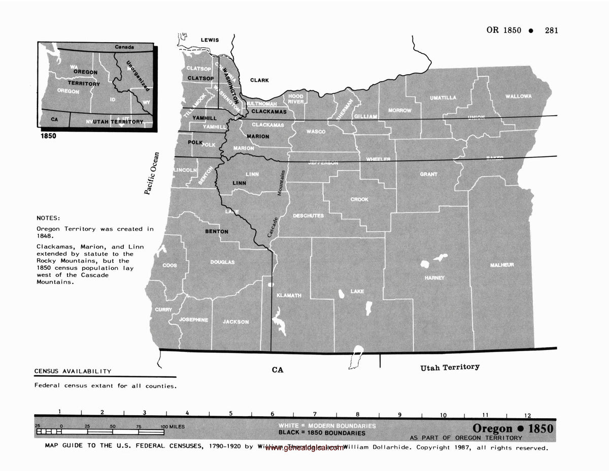 Map Guide To The U.S. Federal Censuses, Oregon 1850 -1920 Map Packet – Family Roots Publishing