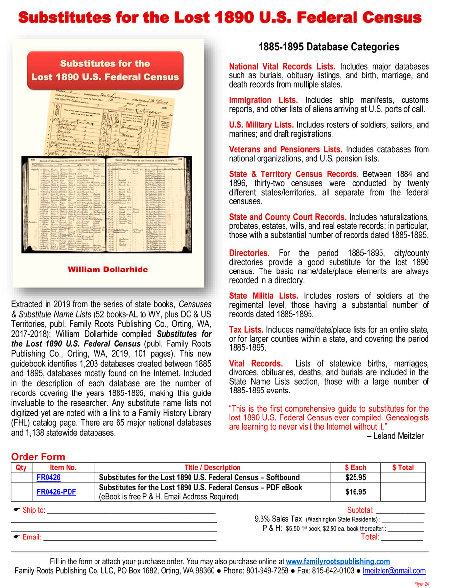 FREE FLYER: Downloadable PDF Flyer - Substiutes for the Lost 1890 U.S ...