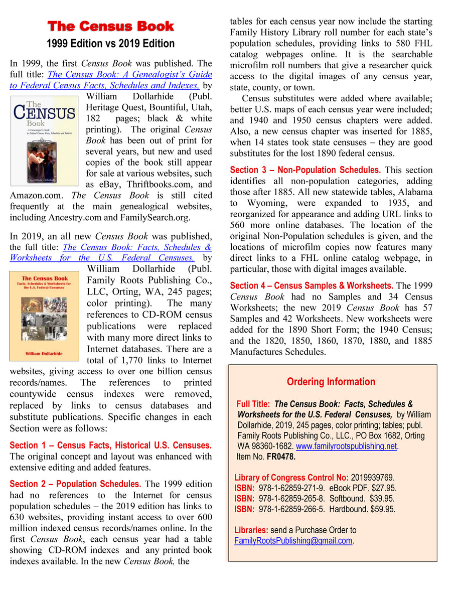 FREE FLYER: Downloadable PDF Flyer - The Census Book: Facts, Schedules – Family Roots Publishing
